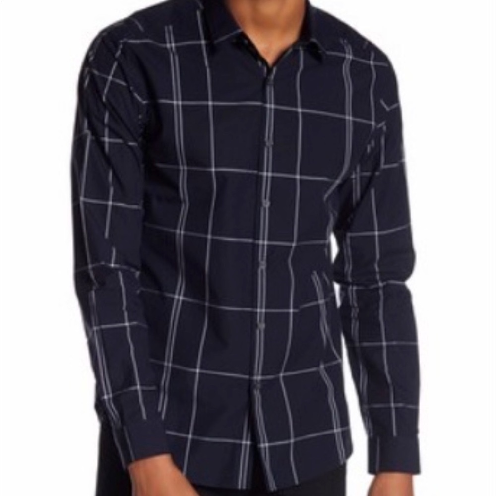 [Theory] Grid Print Regular Fit Shirt - Gem
